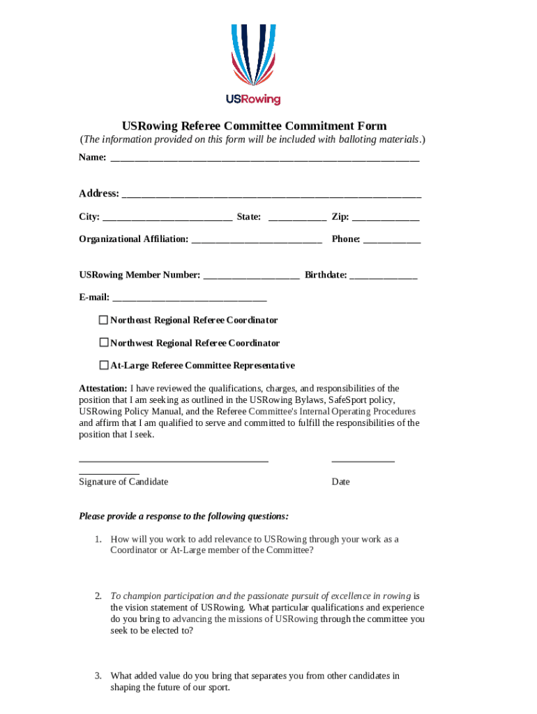 2022 23 USRowing Referee Committee Nomination ... Doc Template | pdfFiller