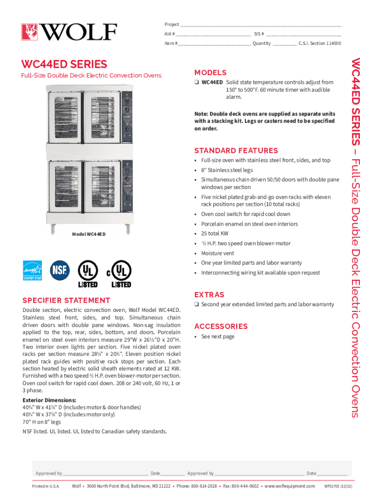 Fillable Online Vulcan Double Deck Gas Convection Oven, 42-1/4 Fax ...