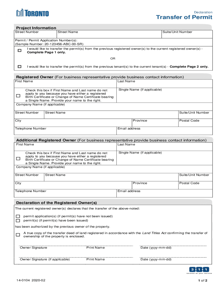 Fillable Online Transfer of Permit. Transfer of Permit Declaration Fax ...