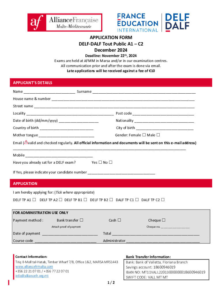 Fillable Online DELF DALF - Alliance Franaise of Madras Fax Email Print ...