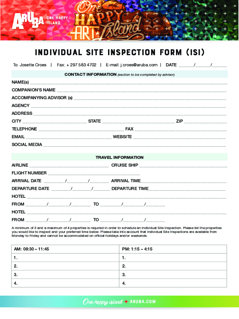 Fillable Online Individual Site Inspections Form (ISI) - ATA Agents Fax ...