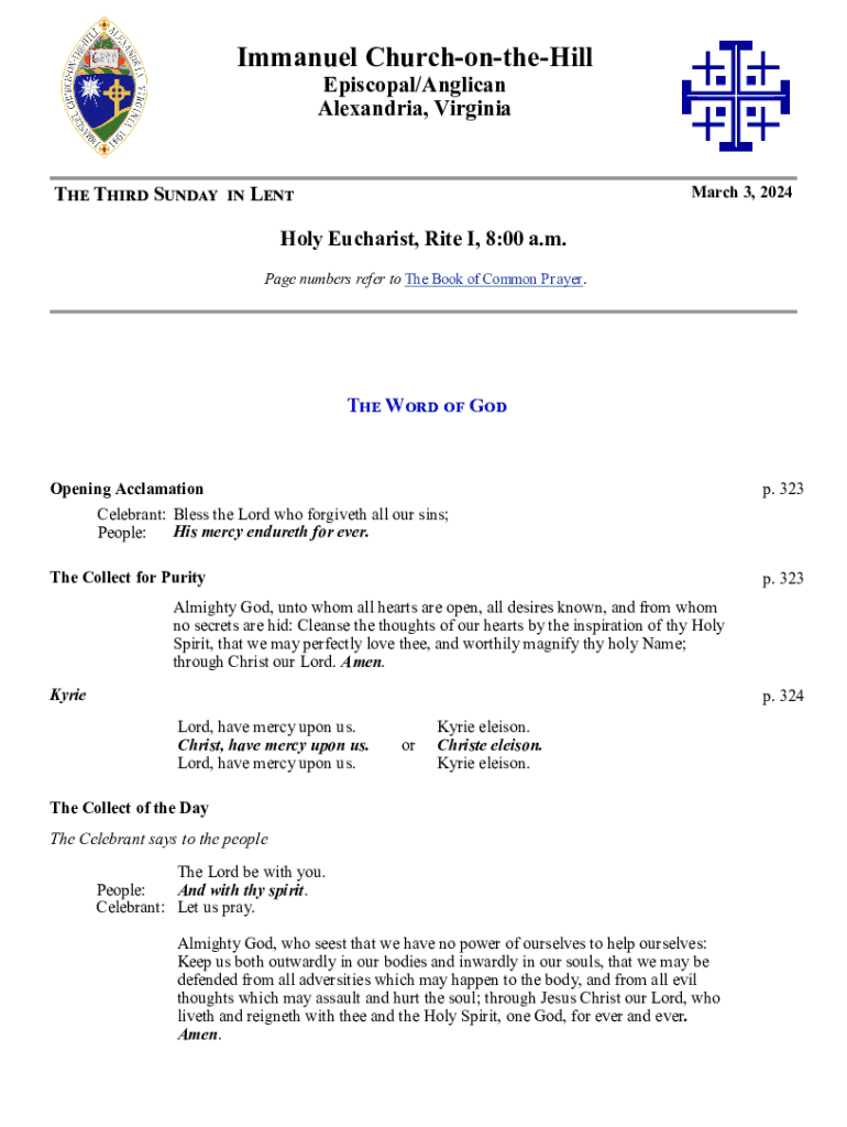 Fillable Online Holy Eucharist Rite I (8:00 a.m.) (Abbreviated) Fax Email Print - pdfFiller