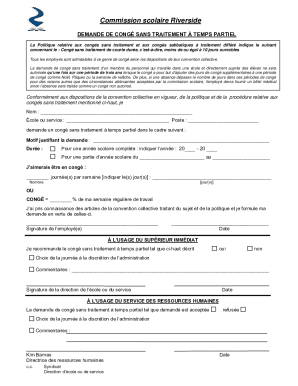 Remplissable En Ligne Form demande de cong sans traitementtemps partiel revis aot 2019 Fax Email ...