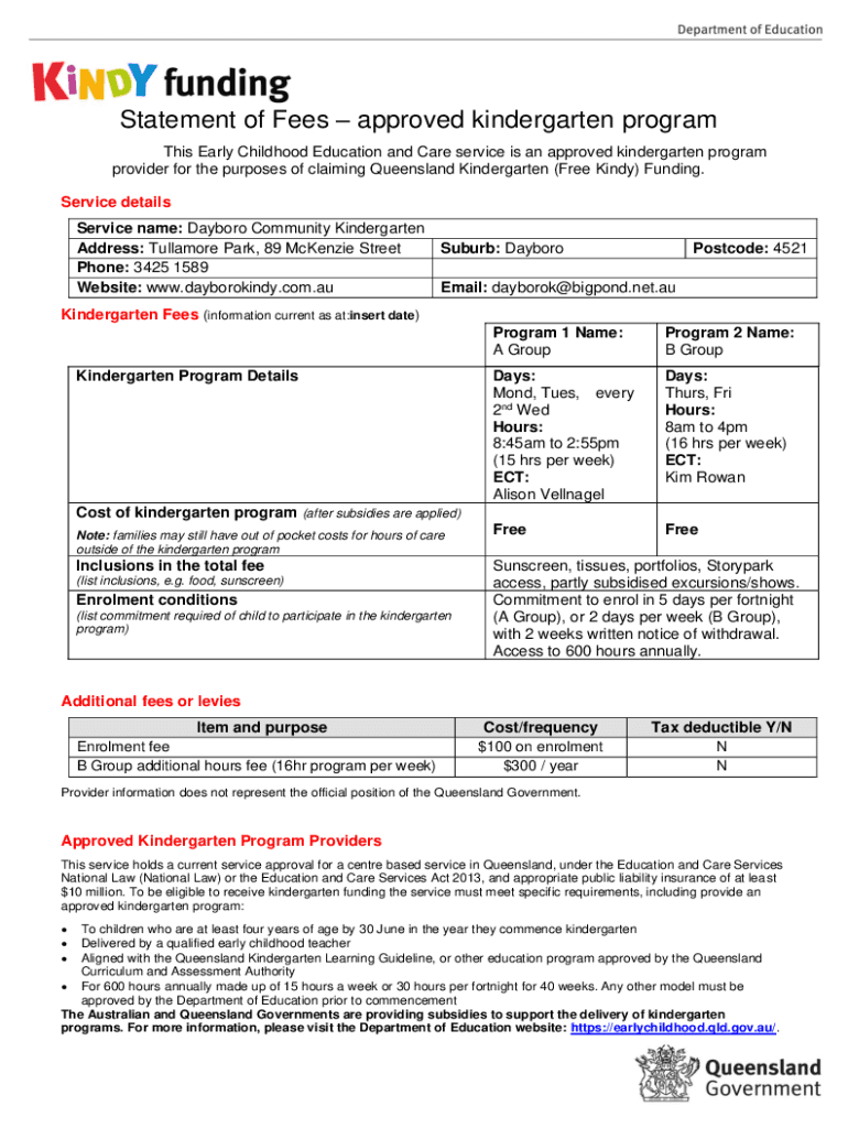 Fillable Online This Early Childhood Education and Care service is an ...