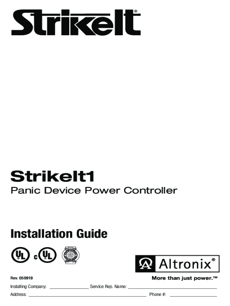 Fillable Online Altronix StrikeIt1 Panic Device Power Controller ...