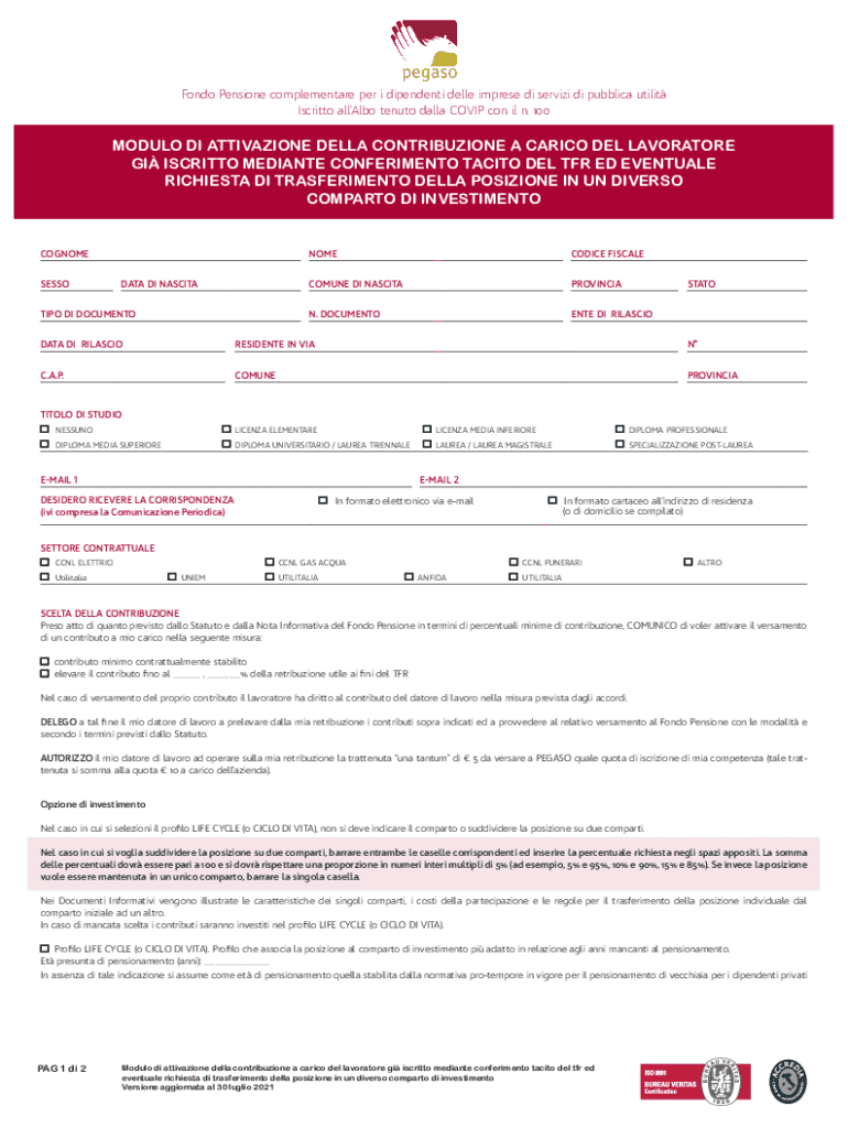 Compilabile Online modulo di attivazione della contribuzione a carico ...