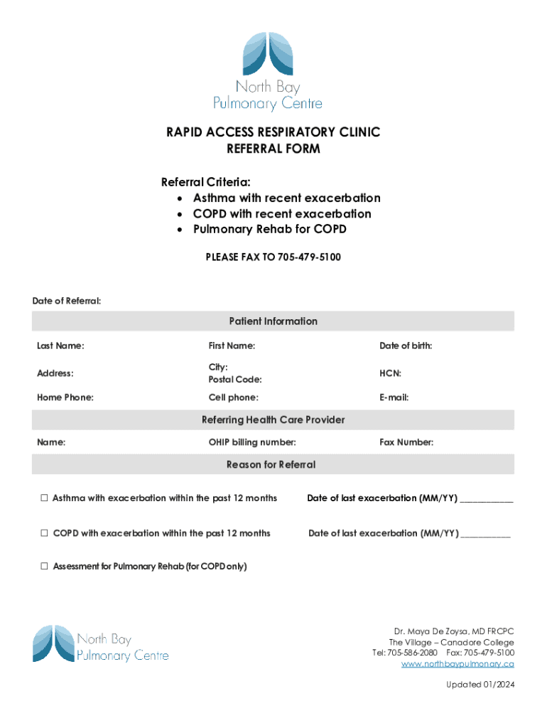 Fillable Online Pulmonary Rehabilitation Referral Form Medical ... Fax ...