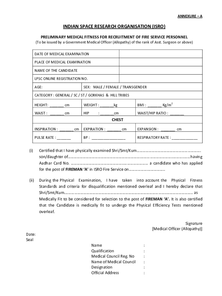 Fillable Online Guidelines for Pre-Employment Medical Examination and ...