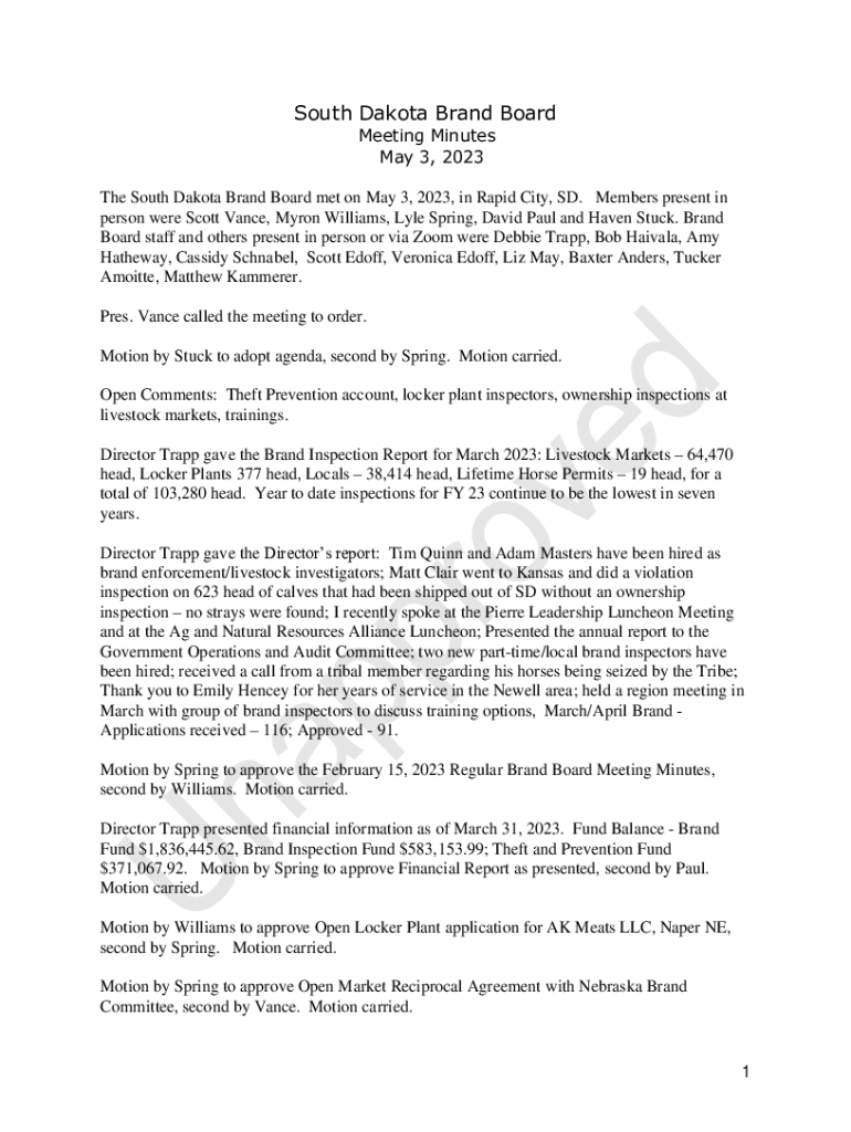 Fillable Online Taking a look: South Dakota Brand Board hires three ...