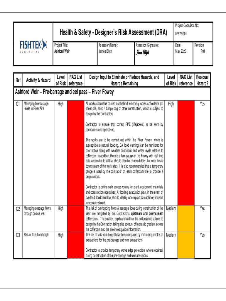 Fillable Online wrt org Health & Safety - Designer's Risk Assessment ...