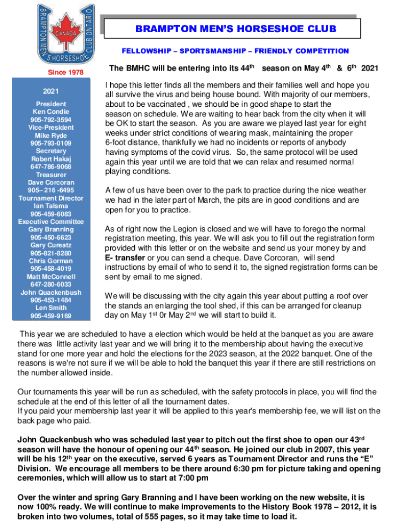 Fillable Online BRAMPTON MENS HORSESHOE CLUB Fax Email Print - pdfFiller