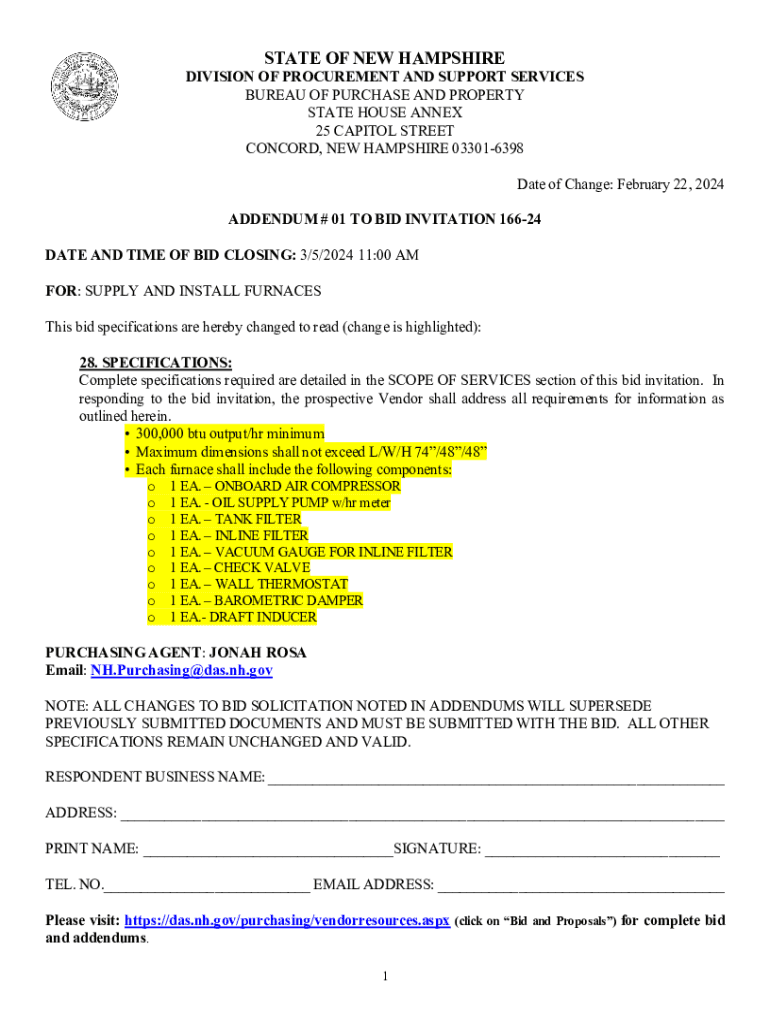 Fillable Online ADDENDUM # 01 TO BID INVITATION 166-24 Fax Email Print - pdfFiller