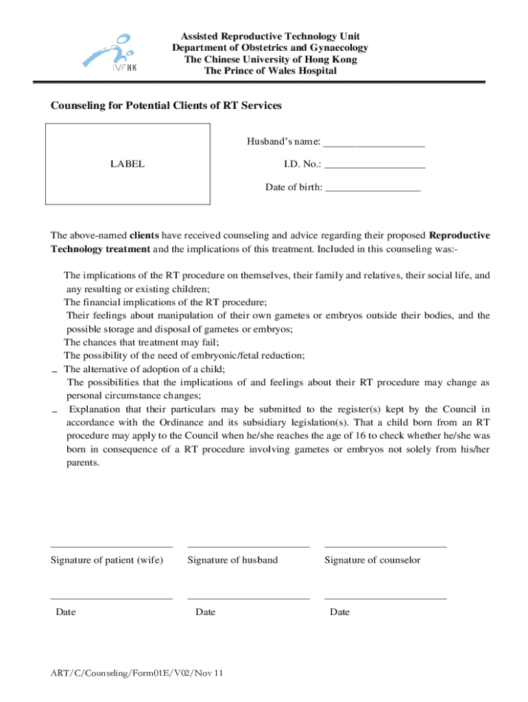 Fillable Online The Chinese University of Hong Kong - IVFHK Fax Email ...