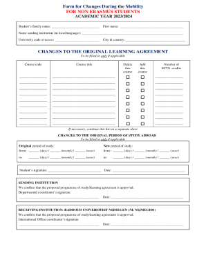 Fillable Online FORM FOR CHANGES DURING THE MOBILITY... Fax Email Print ...