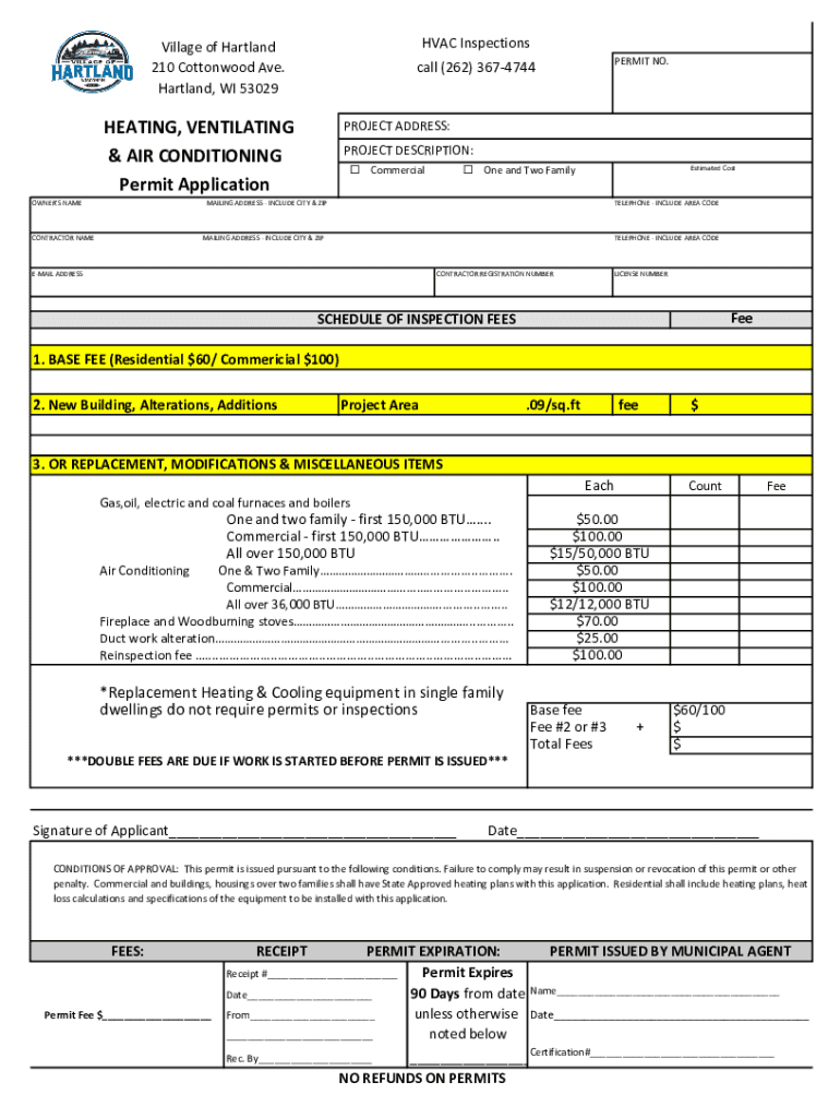 Fillable Online HEATING, VENTILATING & AIR CONDITIONING Permit ...