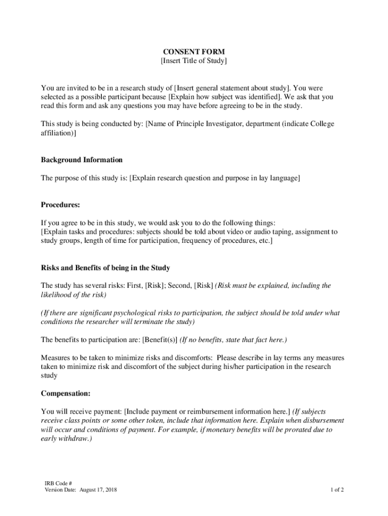 Fillable Online APPENDIX D FORM D CONSENT FORM TEMPLATE... Fax Email ...