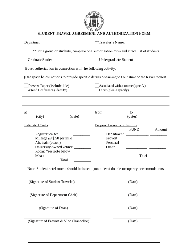 Student Travel Authorization Psychology Doc Template | pdfFiller