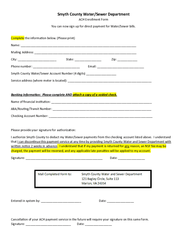 Fillable Online Authorization to Draft Water Bill Form Fax Email Print ...
