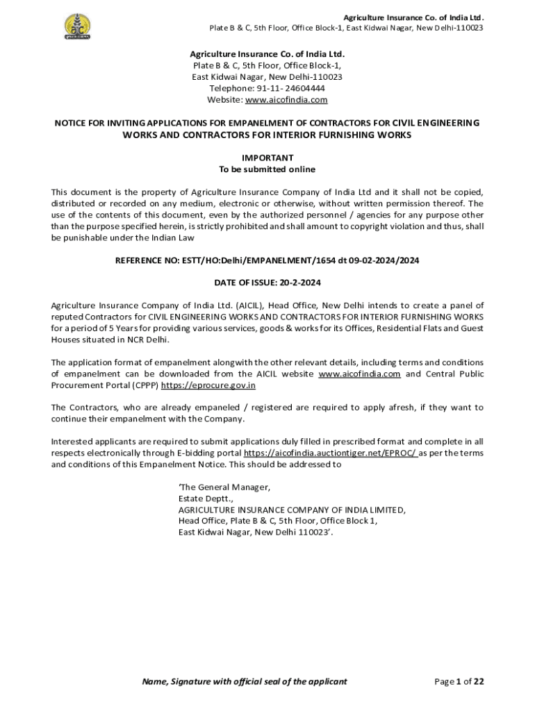 Fillable Online Agriculture Insurance Company of India - AIC Fax Email ...