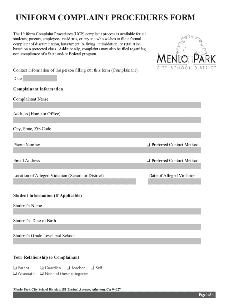 Fillable Online Uniform Complaint Procedures (UCP) Log Fax Email Print ...