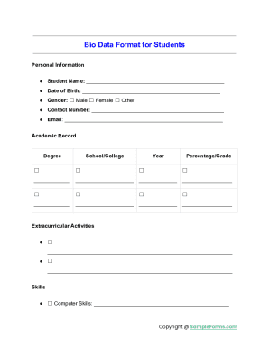 Fillable Online Bio Data Format for Students Fax Email Print - pdfFiller