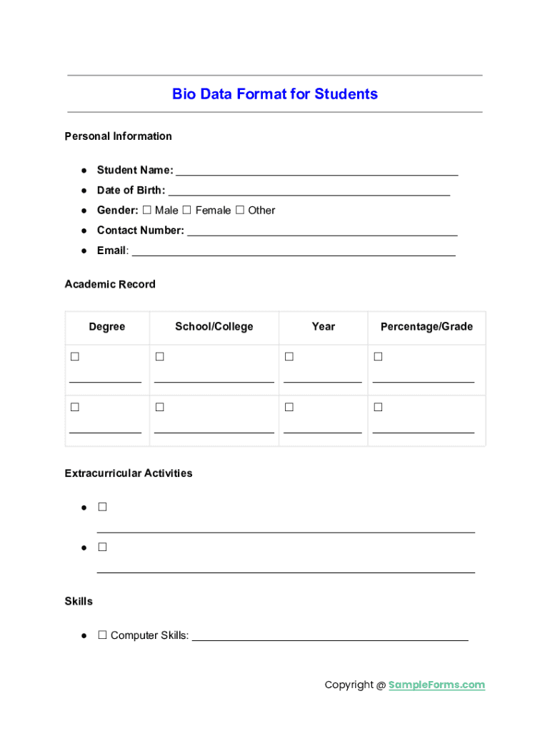 Fillable Online Bio Data Format for Students Fax Email Print - pdfFiller