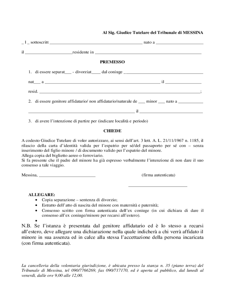 Compilabile Online Al Sig. Giudice Tutelare del Tribunale di MESSINA ...