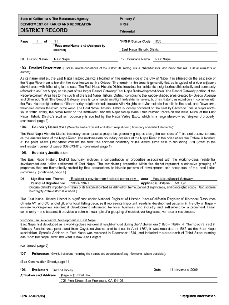 Fillable Online East Napa Historic District DPR 523D Form.doc Fax Email ...