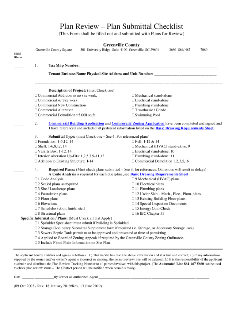 Fillable Online Plan Review Plan Submittal Checklist Fax Email Print ...