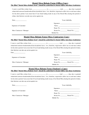 Fillable Online hostel sliet ac 502285,Telangana, INDIA Mess charges ...