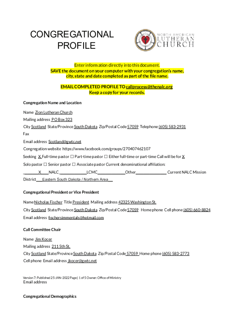 Fillable Online Instructions for Completing the Congregational Profile ...