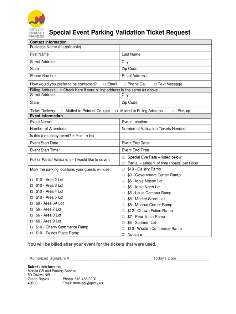 Fillable Online Hosted Event Parking Validation Request Form Fax Email ...