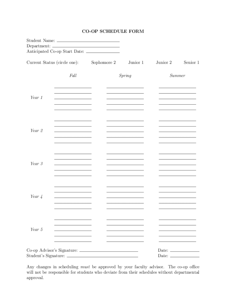Fillable Online engineering pitt CO-OP SCHEDULE FORM Student Name ...