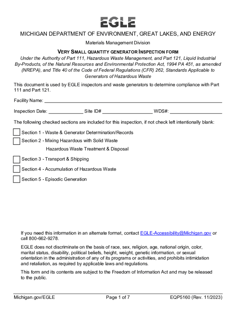 Fillable Online EQP5160 Very Small Quantity Generator Inspection Form ...