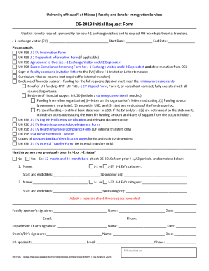 Fillable Online manoa hawaii DS-2019 Initial Request Form Fax Email ...