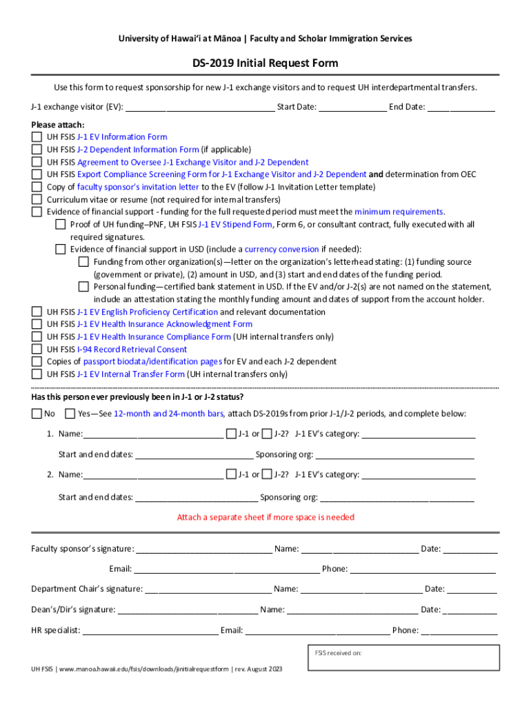 Fillable Online manoa hawaii DS-2019 Initial Request Form Fax Email ...