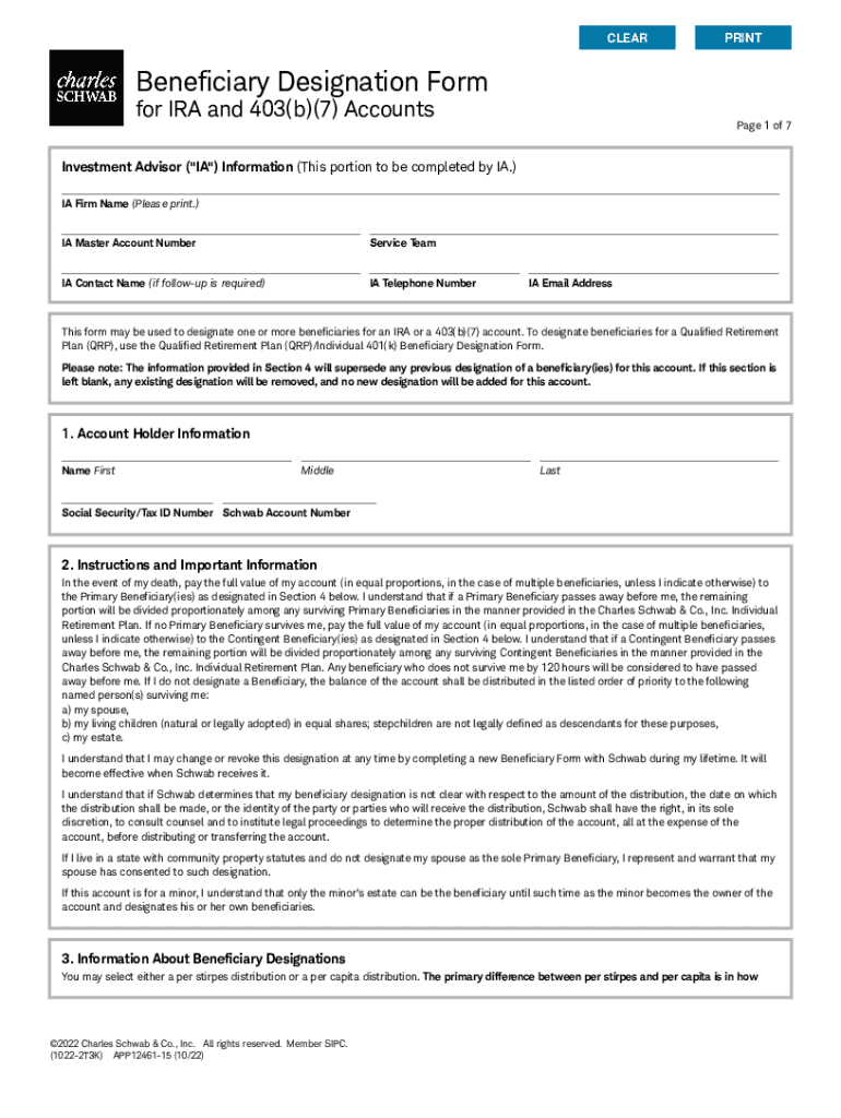 Fillable Online Beneficiary Designation Form For IRA and 403(b)(7 ...