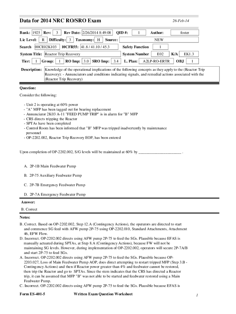 Fillable Online Arkansas Nuclear One, Unit 2-2014-02-Final Written Exam. Fax Email Print - pdfFiller