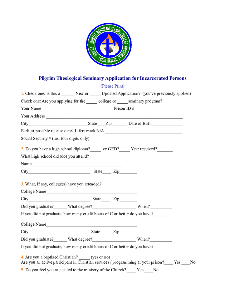Fillable Online Pilgrim Theological Seminary Application Fax Email ...