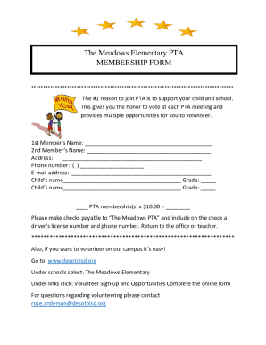 Fillable Online The Meadows Elementary PTA MEMBERSHIP FORM Fax Email Print - pdfFiller