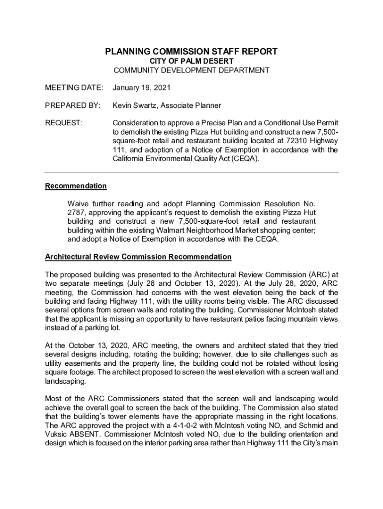 Fillable Online Planning Commission Staff Report City of Palm Desert ...
