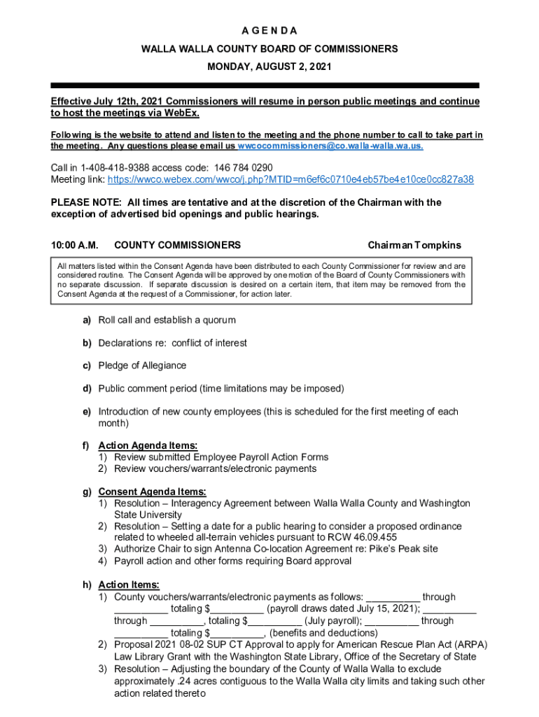 Fillable Online 1) Resolution Interagency Agreement between Walla Walla County and Washington ...