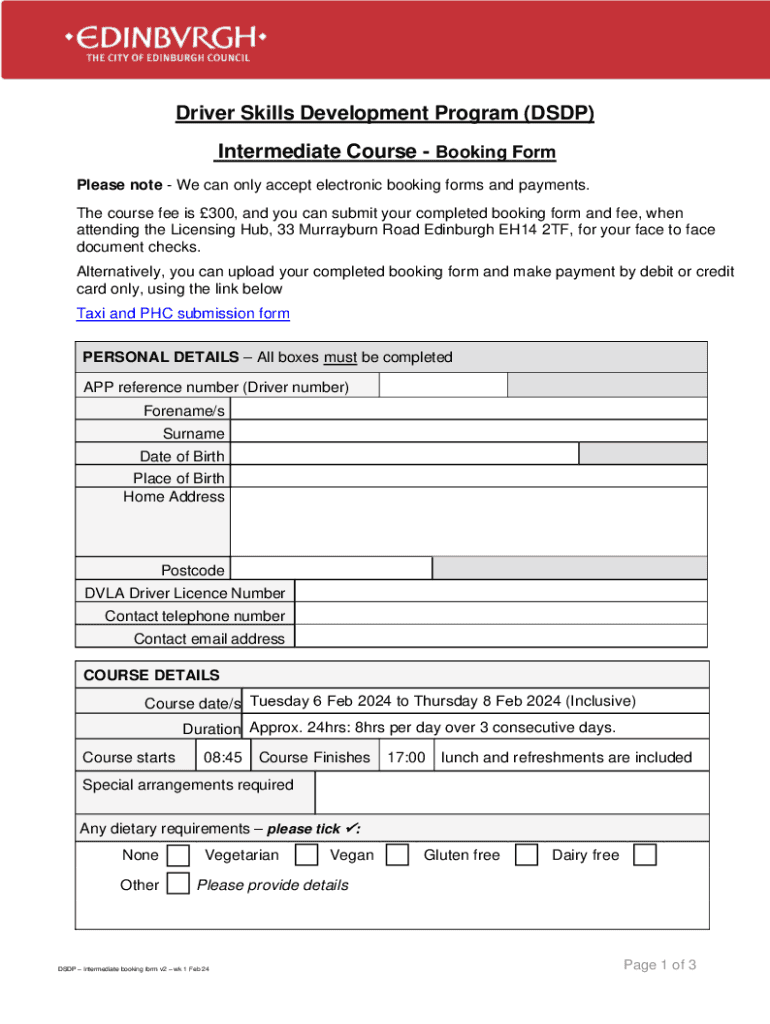 Fillable Online Driver Skills Development Program (DSDP) Intermediate ...