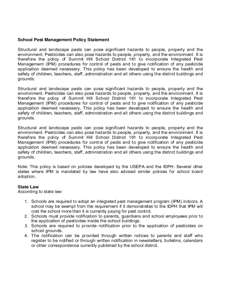 Fillable Online Developing an Official Policy Statement for School Pest ...