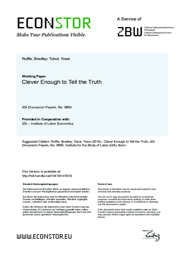 Fillable Online Clever Enough to tell the Truth. IZA Discussion Paper ...