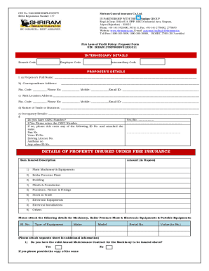 Fillable Online Fire Loss of Profit Policy: Proposal Form Fax Email ...