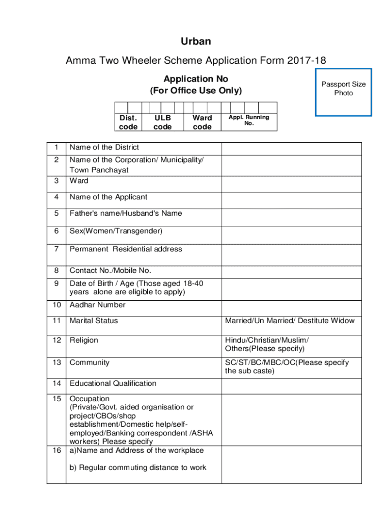 Fillable Online Amma Two Wheeler Scheme: Download Application Forms ...