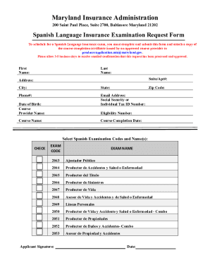 Fillable Online Spanish Language Insurance Examination Request Form Fax ...