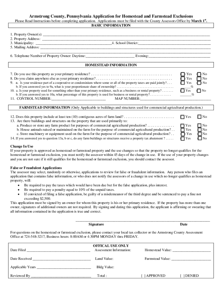 Fillable Online Armstrong County, Pennsylvania Application for ... Fax ...