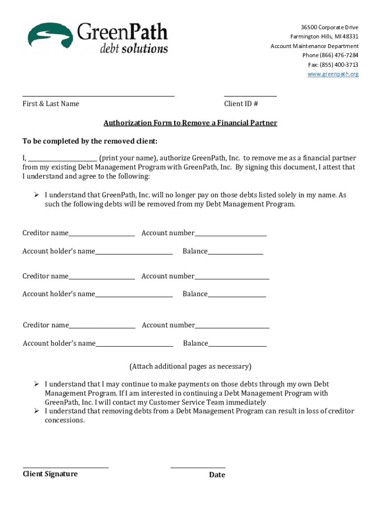 Fillable Online Remove a Financial Partner Form EN Fax Email Print ...